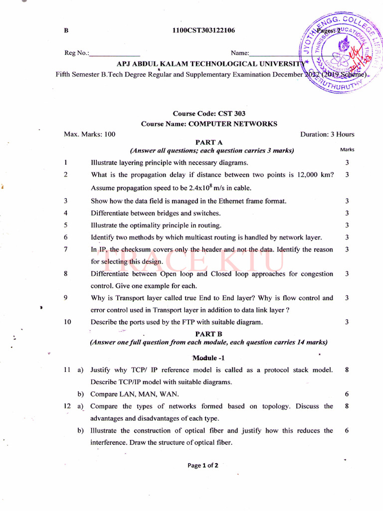CST303 CN Dec 2022 | PDF | Computer Network | Routing