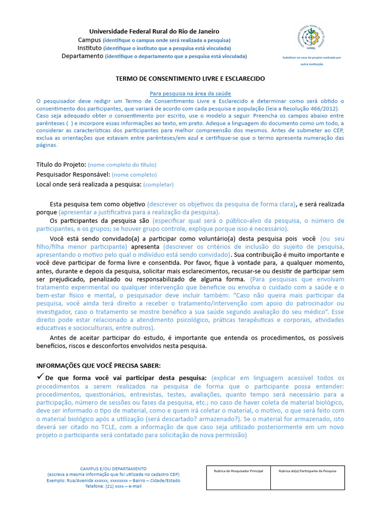 Modelo TCLE Area CienciasdaSaude UFRRJ | PDF | Consentimento Livre e ...