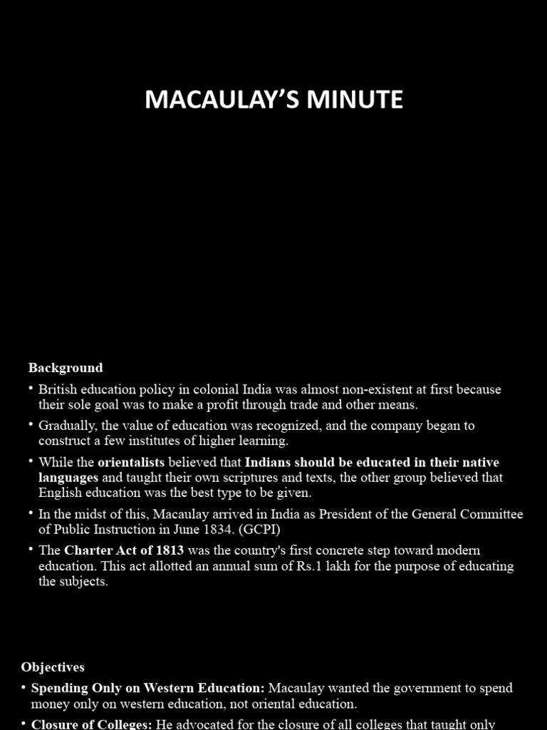 Macaulay's Minute | PDF | British Raj