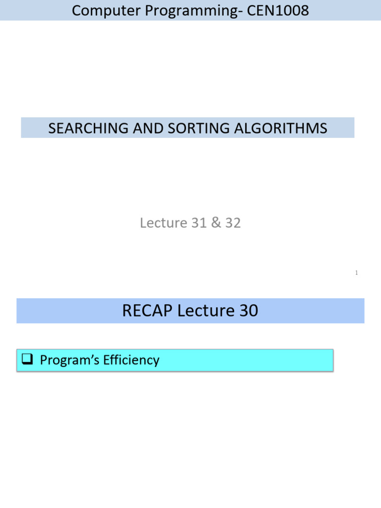 Lecture 31 & 32 - Searching and Sorting | PDF