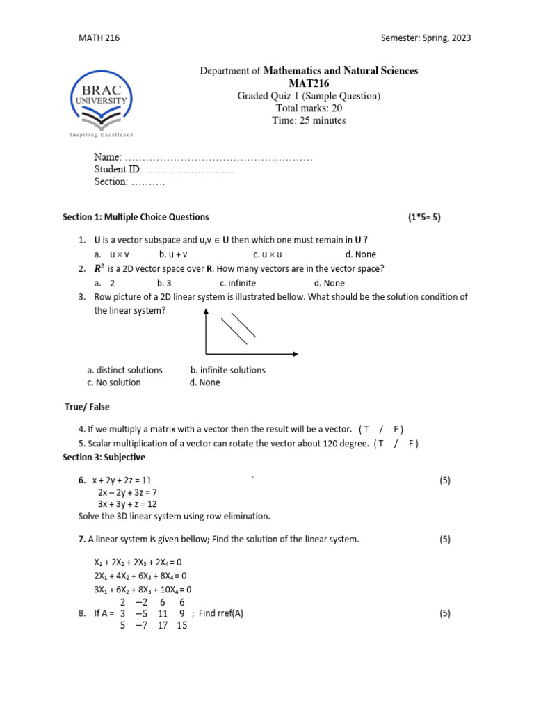 Math 216 Quiz 1 | PDF