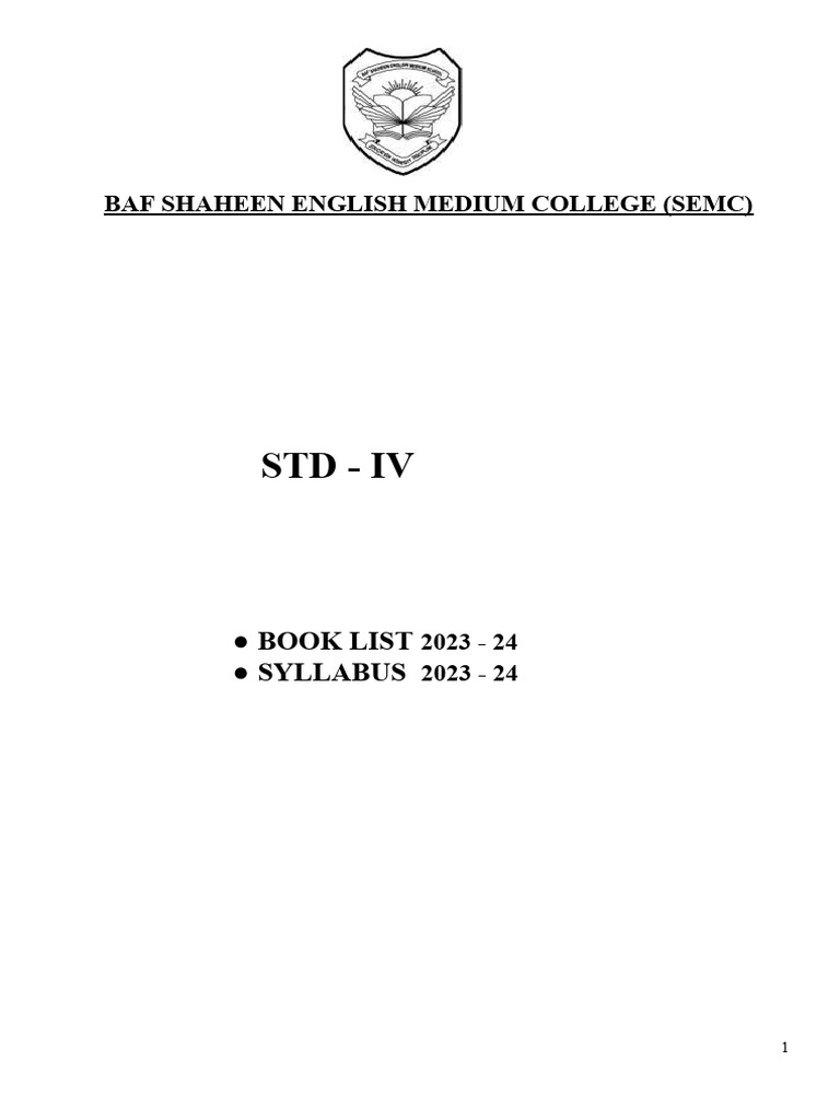 SEMC STD IV Book List & Syllabus 2023-24 | PDF | Multiplication | Verb