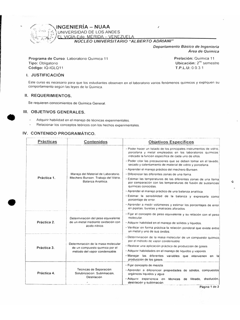 Programa Laboratorio Química 11 - 240702 - 172209 | PDF