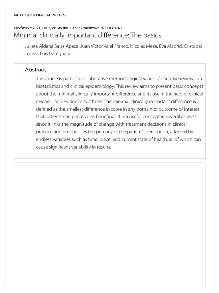 Minimal Clinically Important Difference The Basics Medwave | PDF ...