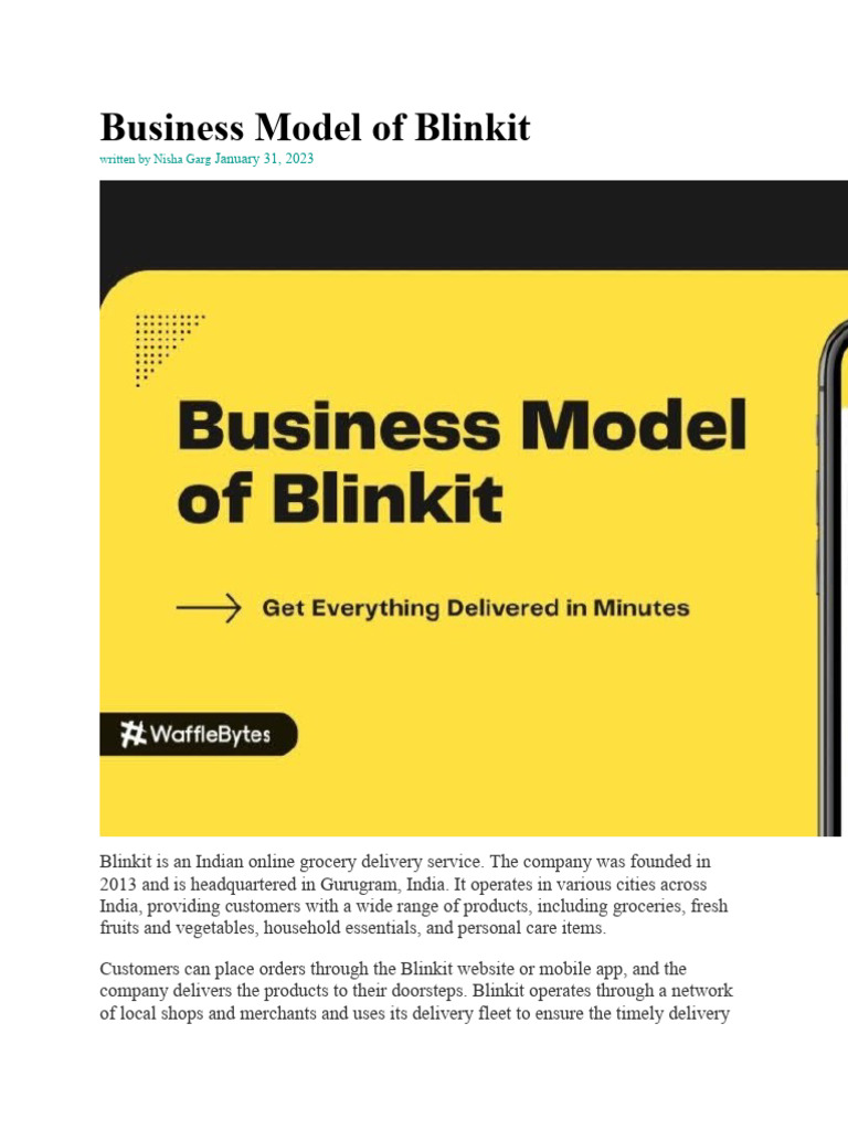 Business Model of Blinkit | PDF | Grocery Store | Business