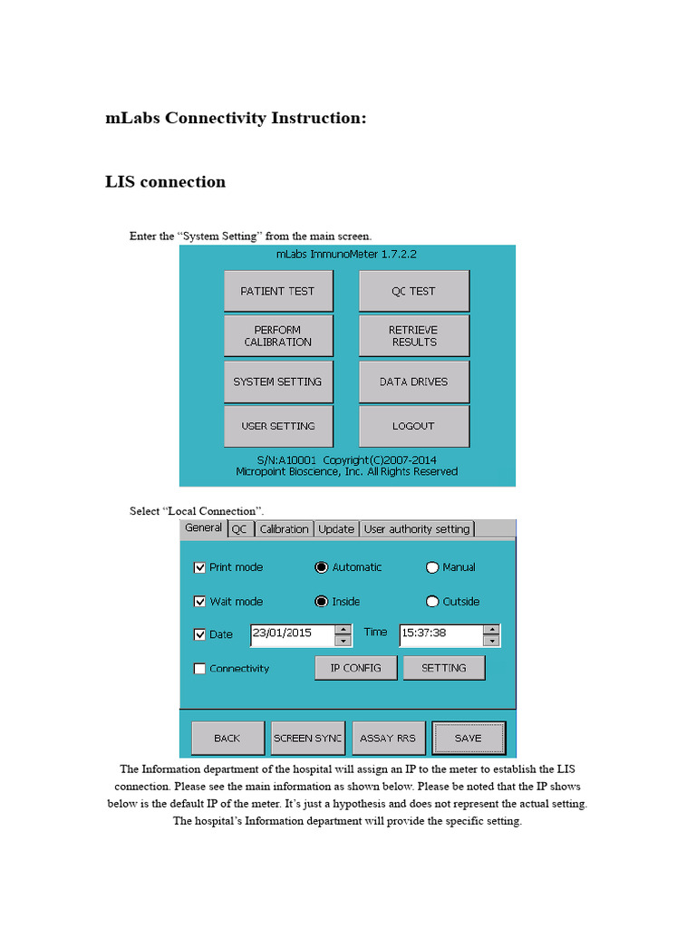 Mlabs LIS Connection Instruction | PDF