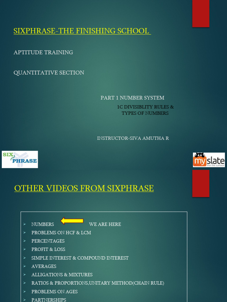 Six Phrase Numbers Divisibility Rules And Types Of Numbers Pdf Numbers Mathematical Notation 