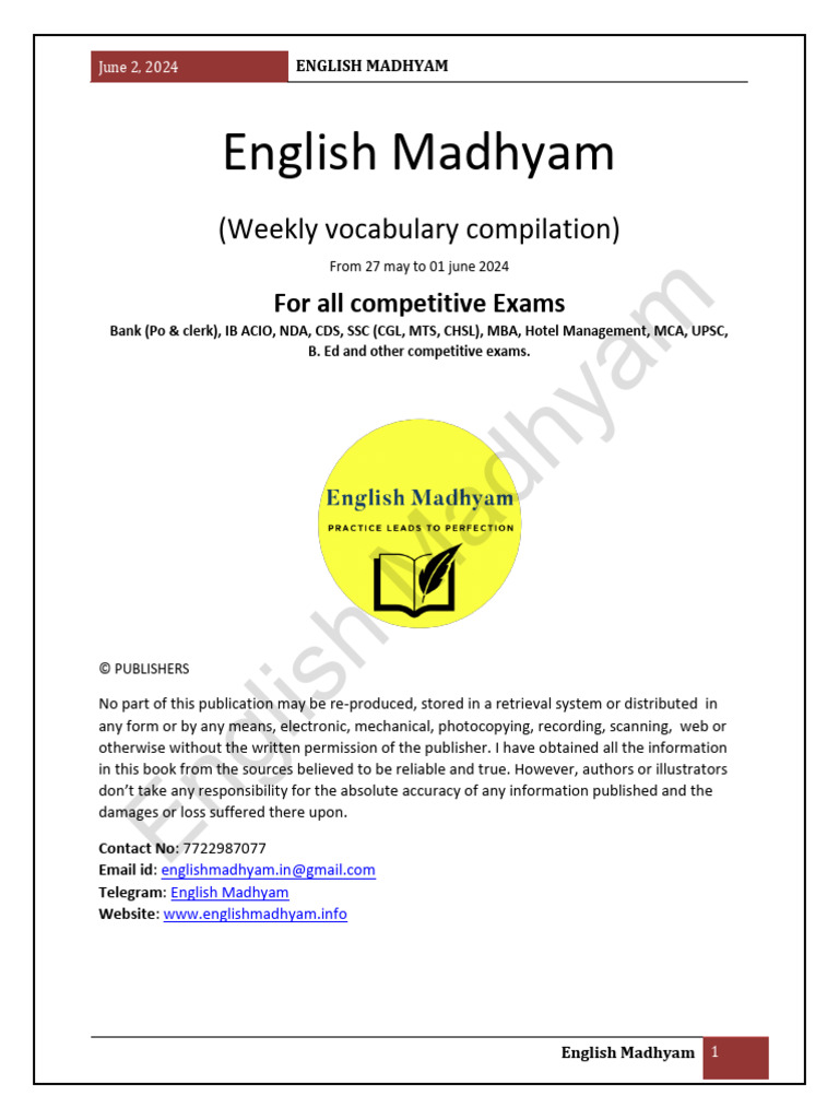 Weekly Vocabulary for Competitive Exams | PDF | Verb | Adjective