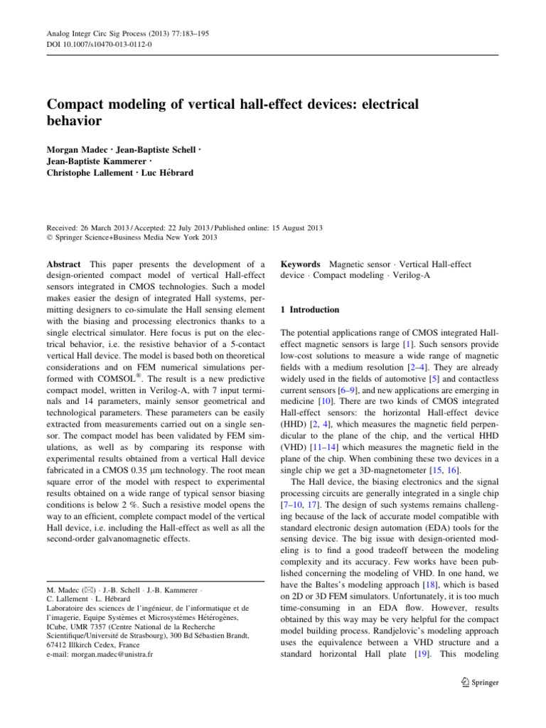 Compact Modeling of Vertical Hall Effect | PDF | Electrical Resistance ...
