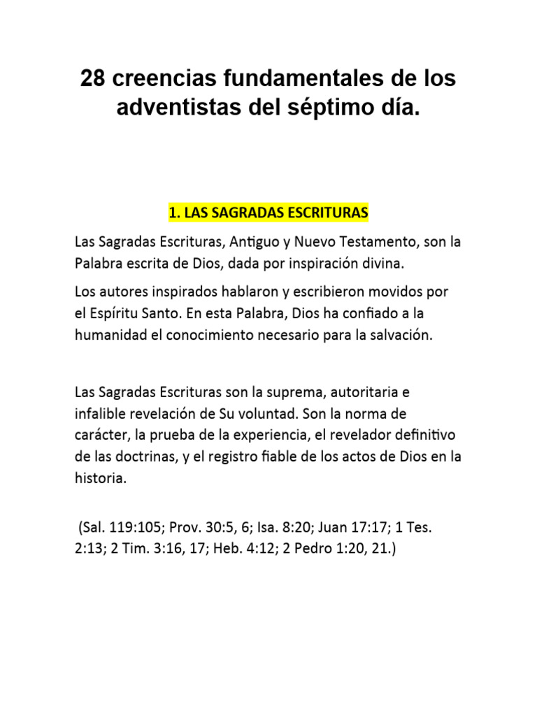 28 Creencias Fundamentales de Los Adventistas Del Séptimo Día | PDF | Salvación | Satán