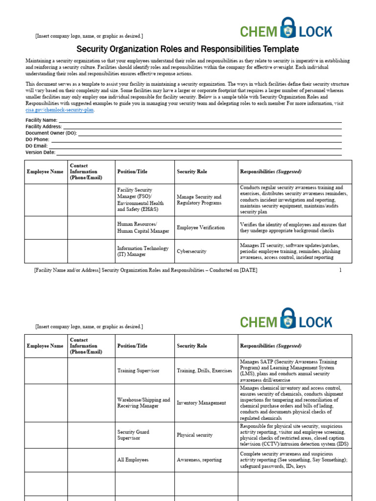 Chemlock Security Roles Responsibilities Template 508 | Download Free ...