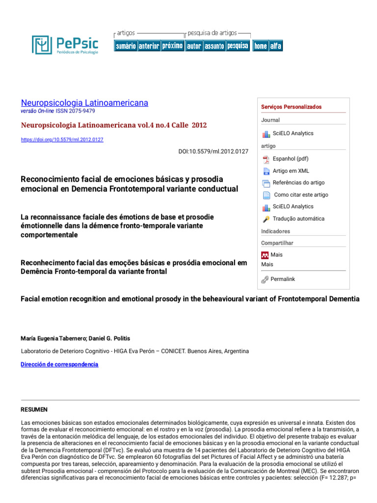 Reconocimiento Facial de Emociones Básicas y Prosodia Emocional en ...