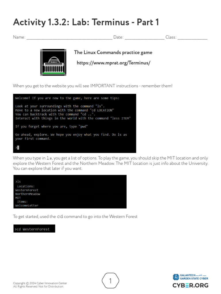 Lab 1.3.2 - Terminus Part 1 Questions | PDF | Computing Lab 1.3.2 - Terminus Part 1 Questions | PDF | Computing
