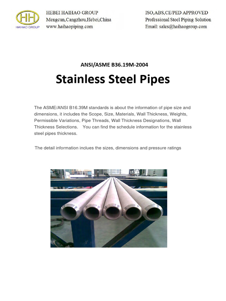 ASME B36 19M Stainless Steel Pipe | PDF | Pipe (Fluid Conveyance) | Gas Technologies