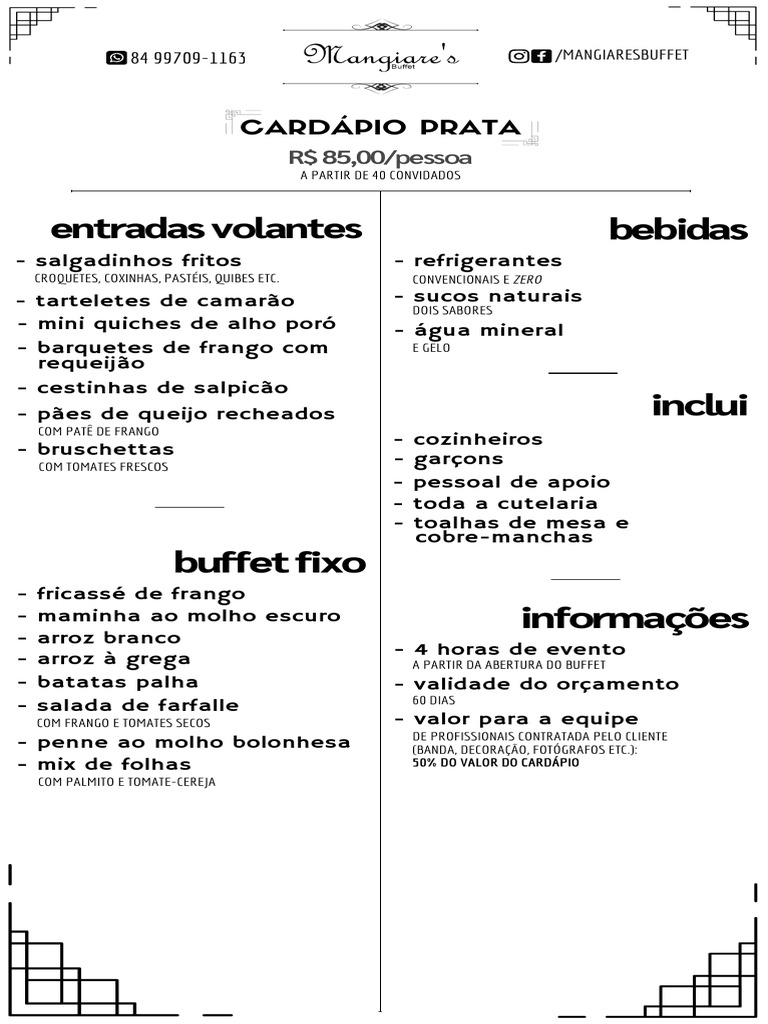Cardápios de Buffet para Eventos | PDF | Creme de queijo | Queijo