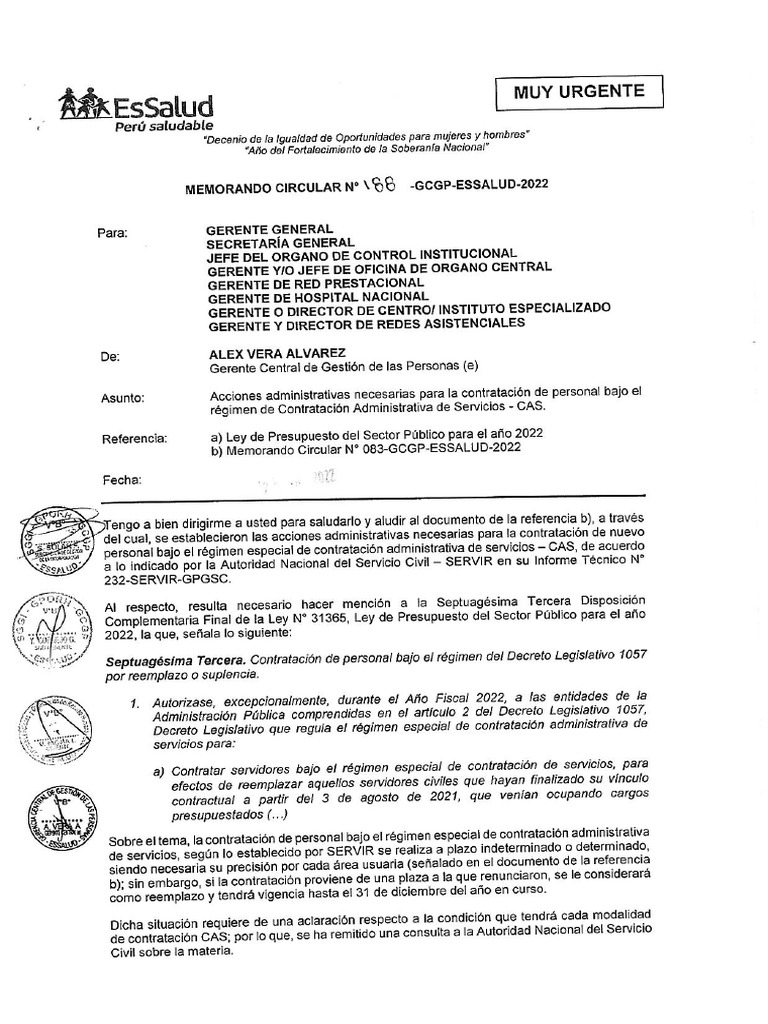 Memorando Circular 188-GCGP-ESSALUD-2022 | PDF