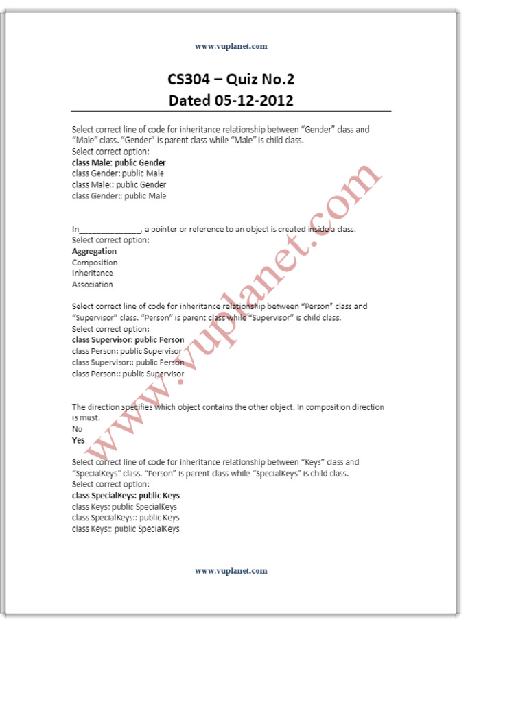 CS304 Quiz No.2 Dated - PDF | PDF