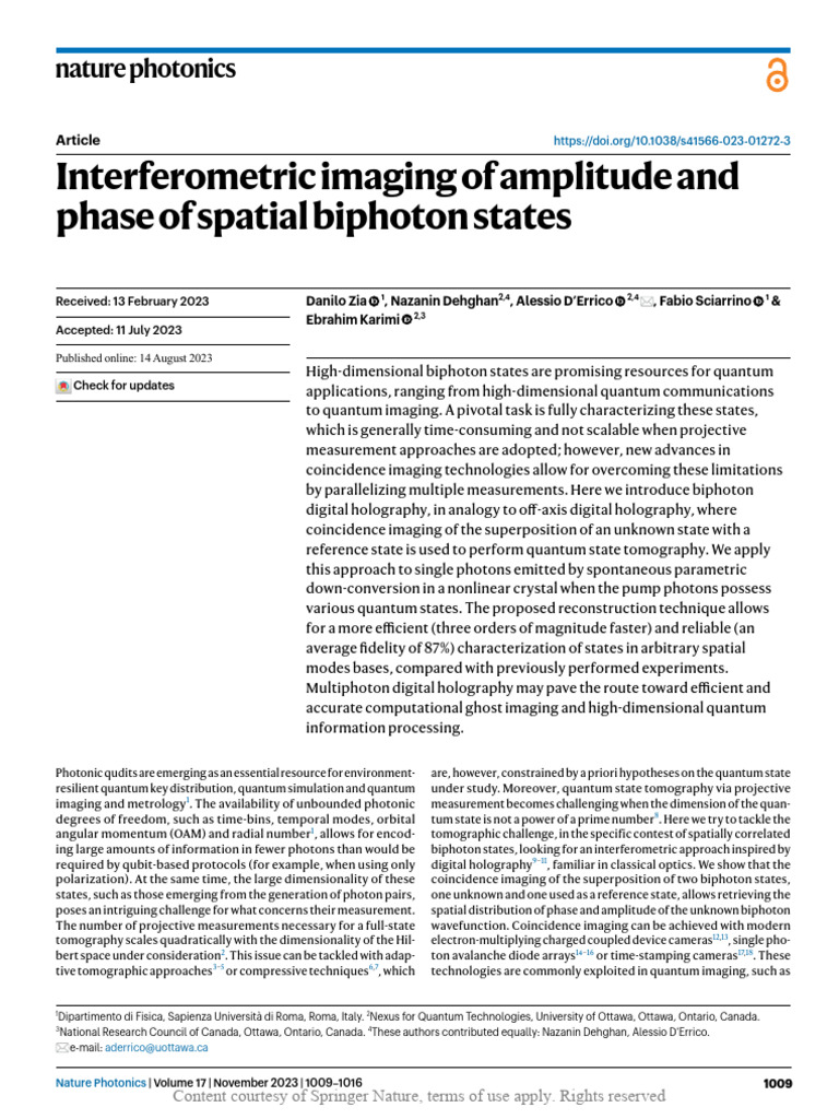 Interferometric Imaging of Amplitude and Phase of | PDF | Interferometry | Nonlinear Optics