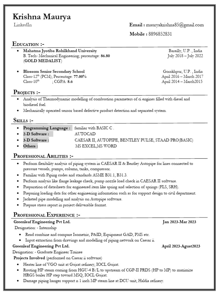 Krishna Resume 2024 | PDF | Engineering | Mechanical Engineering