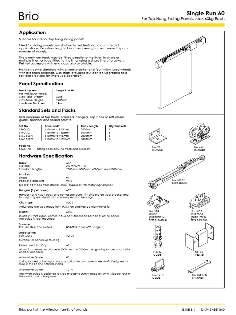 Brio Single Run 60 Technical Sheet | PDF | Screw | Building Materials