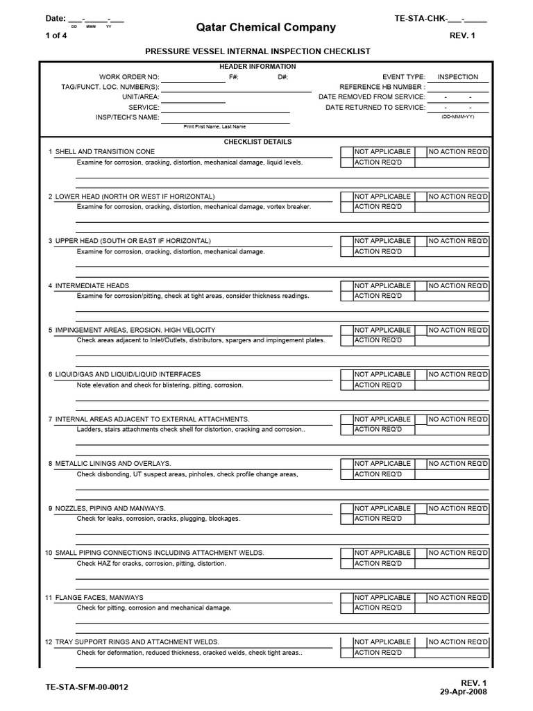 12-Pressure Vessel Internal Inspection Checklist | PDF | Corrosion ...