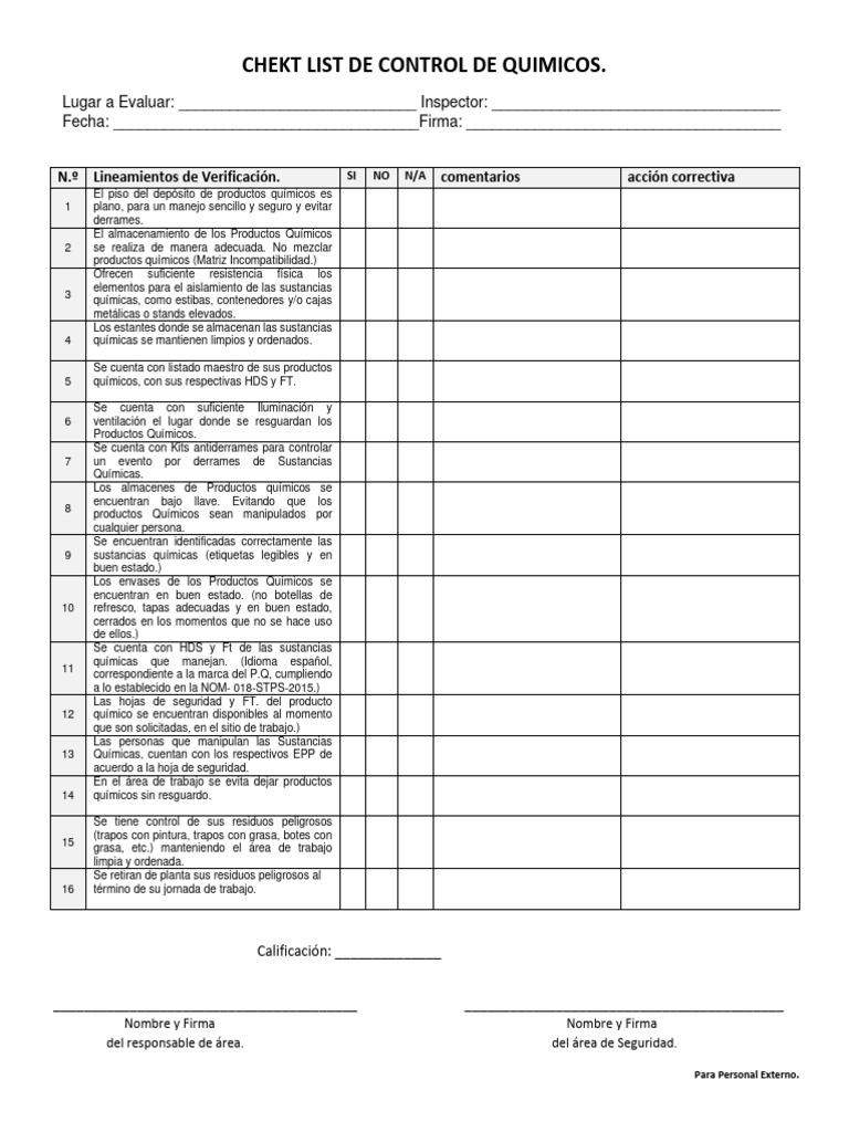 Chekt List de Inspección Química | PDF