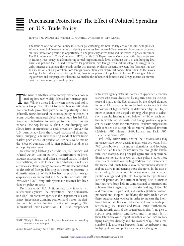 Political Spending and U.S. Trade Policy | PDF | Campaign Finance In ...