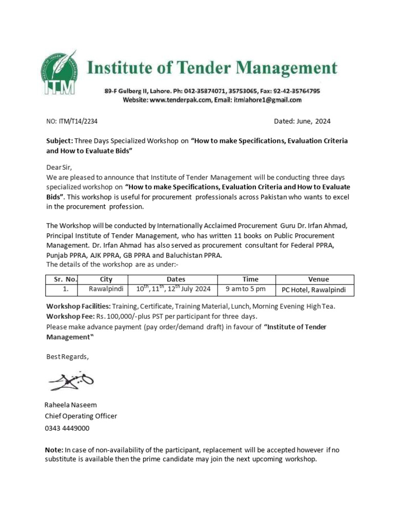Rawalpindi Workshop Letter July 2024-2 | PDF | Business | Technology ...