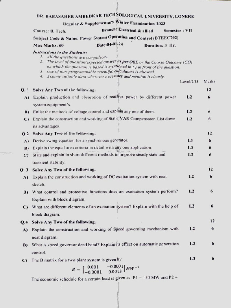EE PSOC 2023 7th Sem | PDF