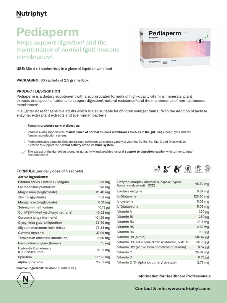 Pediaperm: Digestive Support Supplement | PDF | Magnesium | Essential ...