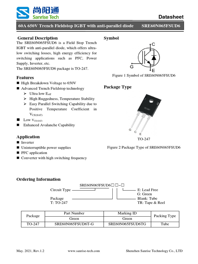 SRE60 N065 FSUD6 Datasheet V1 | PDF | Diode | Power Inverter