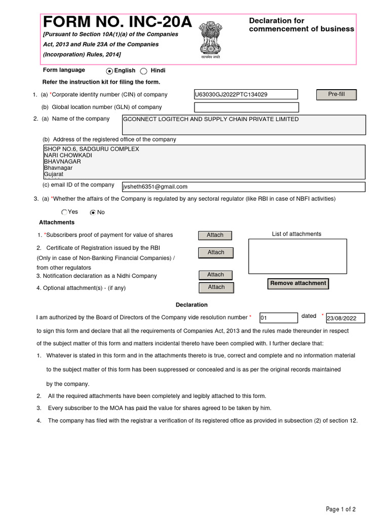 INC20AForm INC20A - 01 - 09 - 2022 | PDF | Business