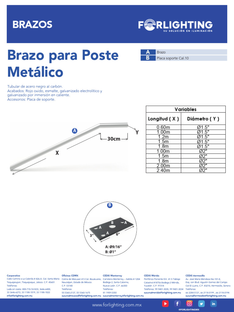 Brazo Metálico para Poste Cal.10 | PDF | Materiales de construcción ...