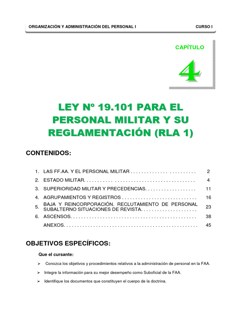 Capitulo 4 Ley N 19.101 para El Personal Militar y Su Reglamento RLA1 | PDF | Oficial general ...