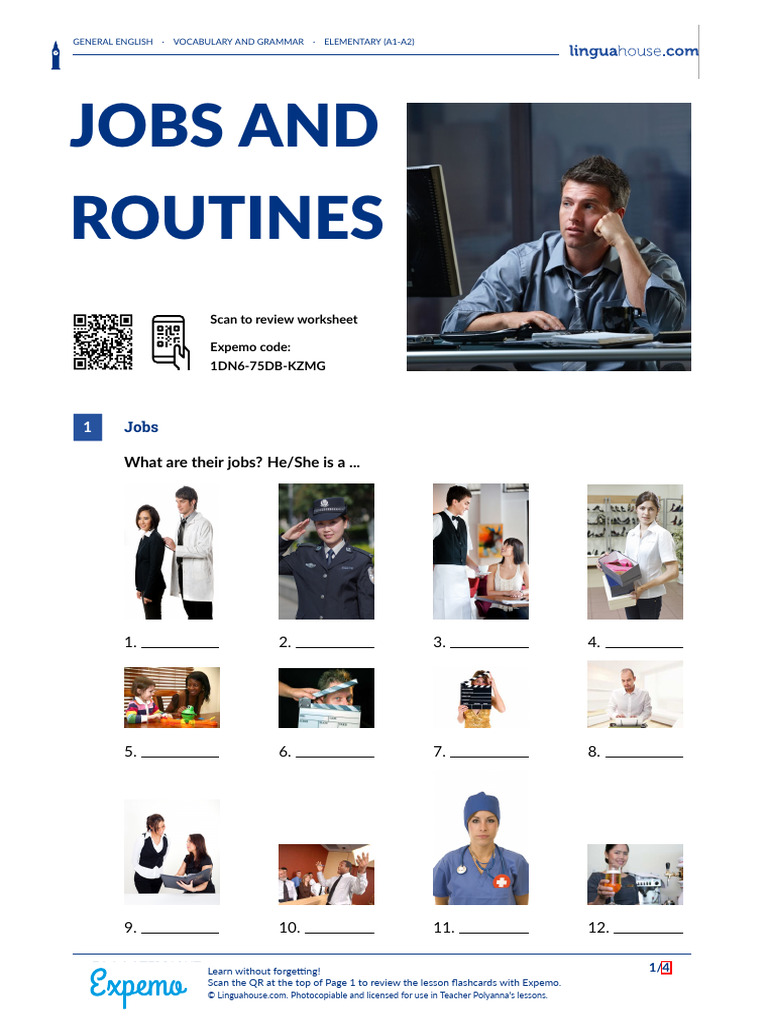 Jobs and Routines: A1-A2 English Guide | PDF | Human Communication ...