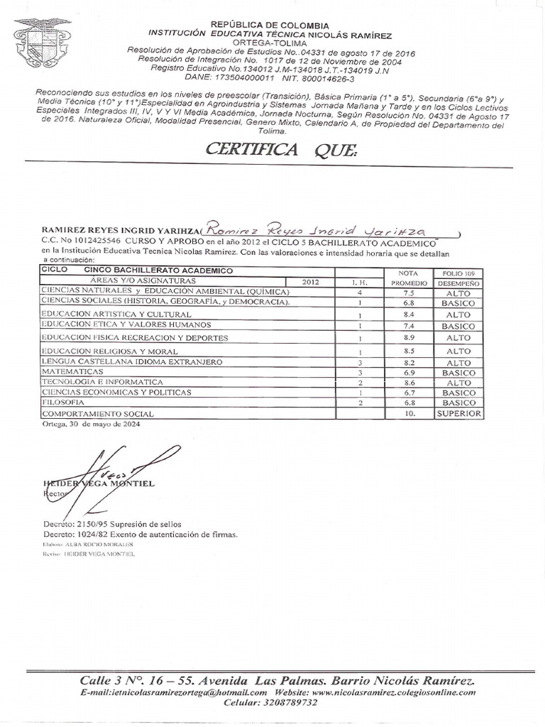 Certificado Decimo | PDF