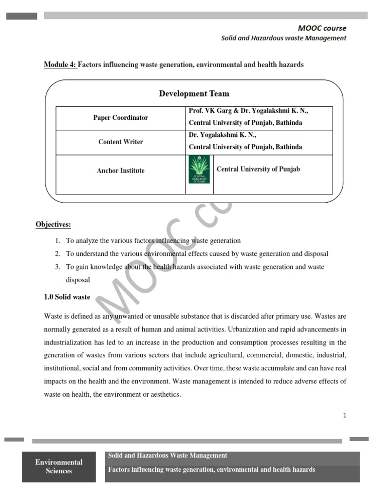 Module 4 - TEXT - Factors Influencing Waste Generation | PDF | Waste ...