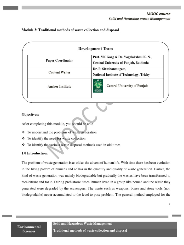 Module 3 - TEXT - Traditional Methods of Waste Management | PDF | Waste ...