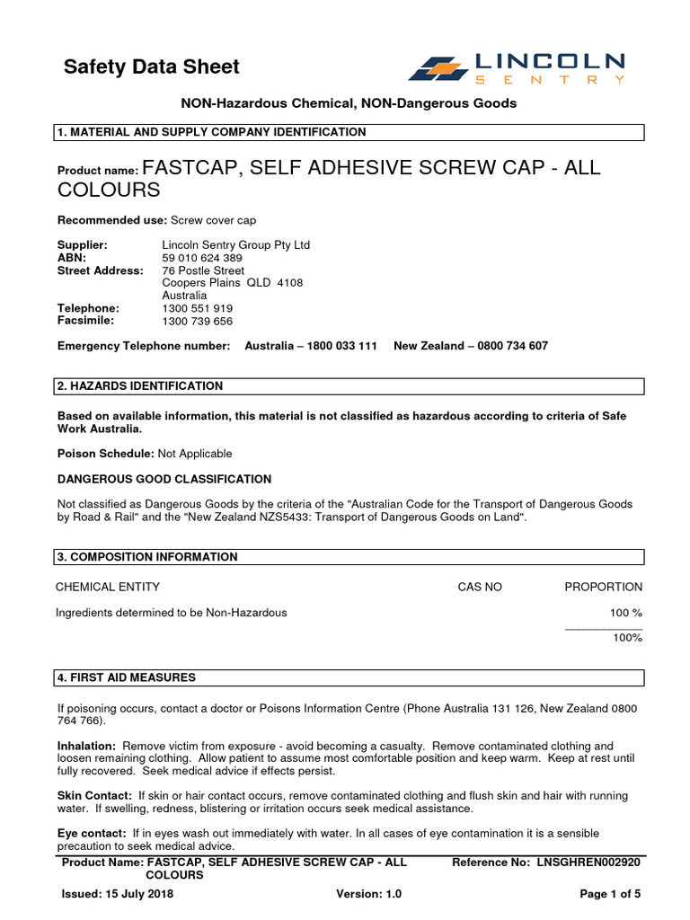 Fastcap Self Adhesive Screw Cap - All Colours-Aus GHS | PDF | Toxicity ...