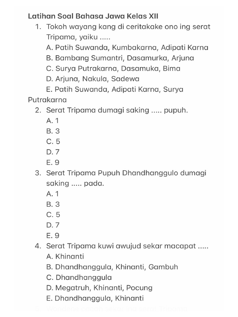 Latihan Soal B.Jawa Kls 12 | PDF