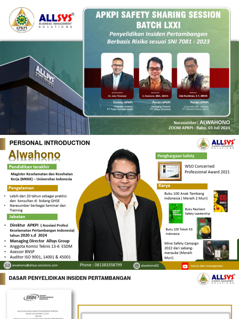 Materi Penyelidikan Insiden SNI 7081 - Alwahono | PDF