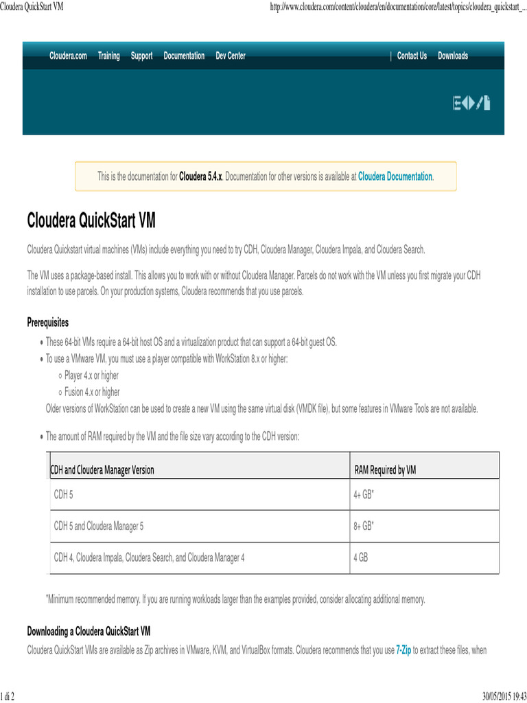 Cloudera QuickStart VM | PDF | Virtual Machine | Operating System Technology