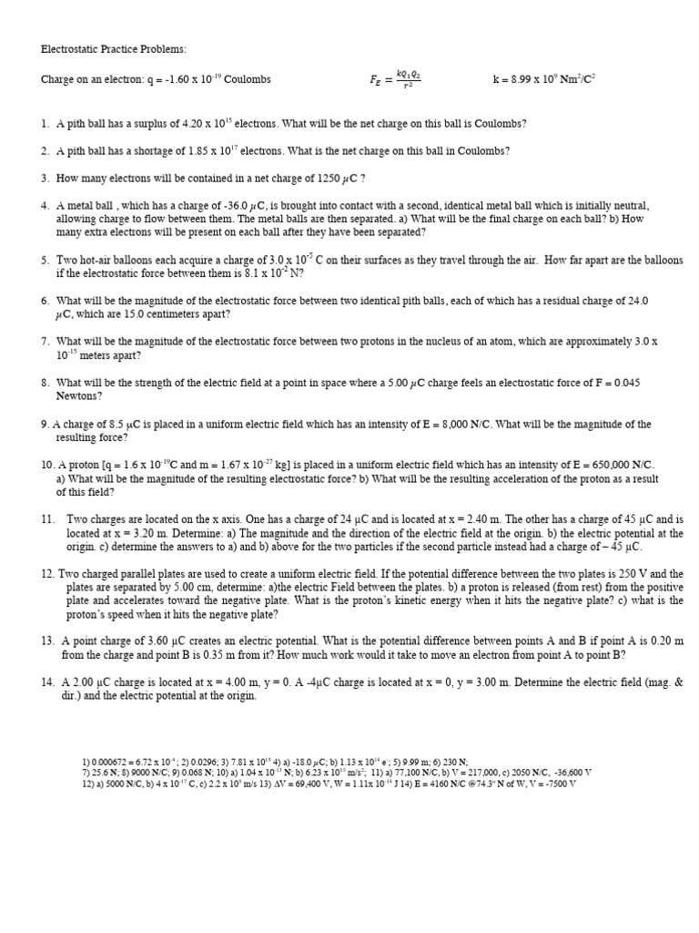 Electrostatics Problems for Students | PDF | Electric Charge | Electric Field