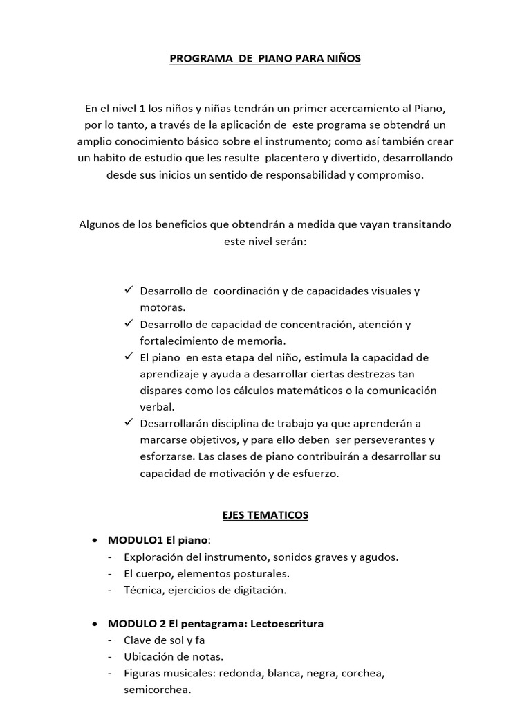 Programa de Piano Nivel 1 | PDF