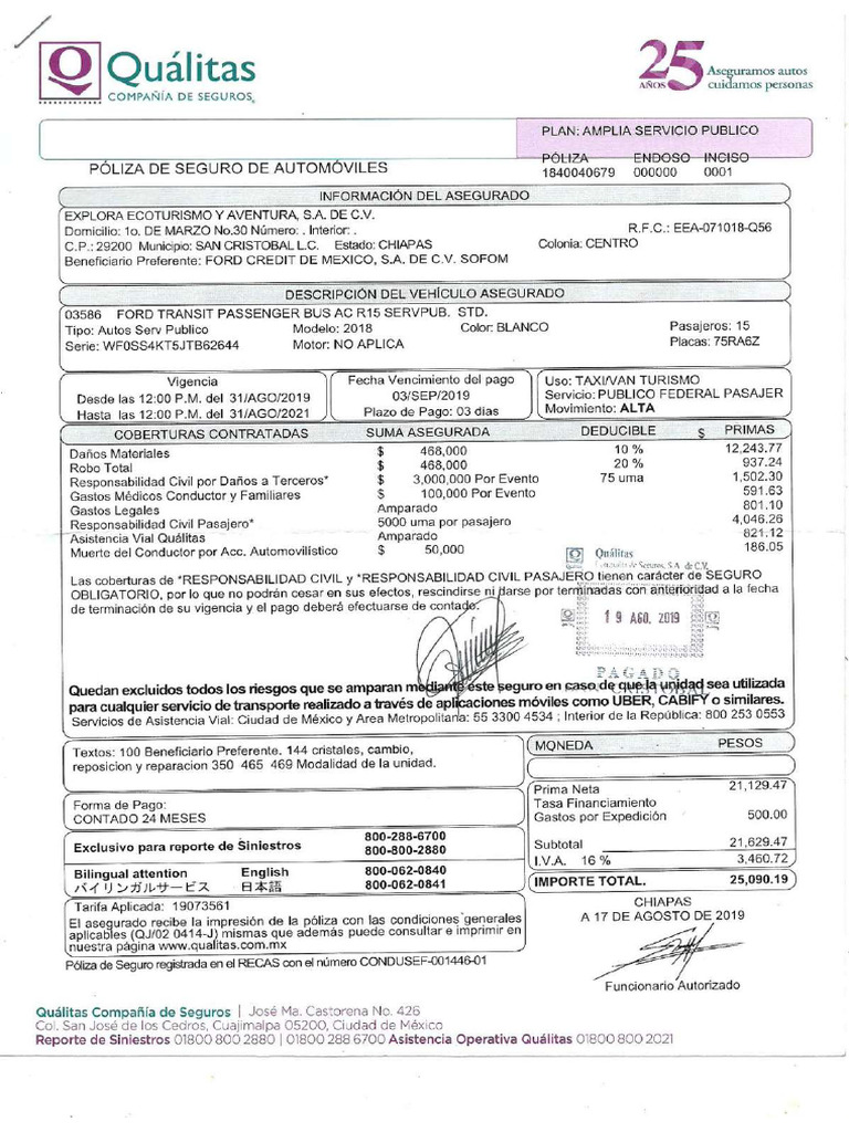 Poliza de Seguro de Automoviles | PDF