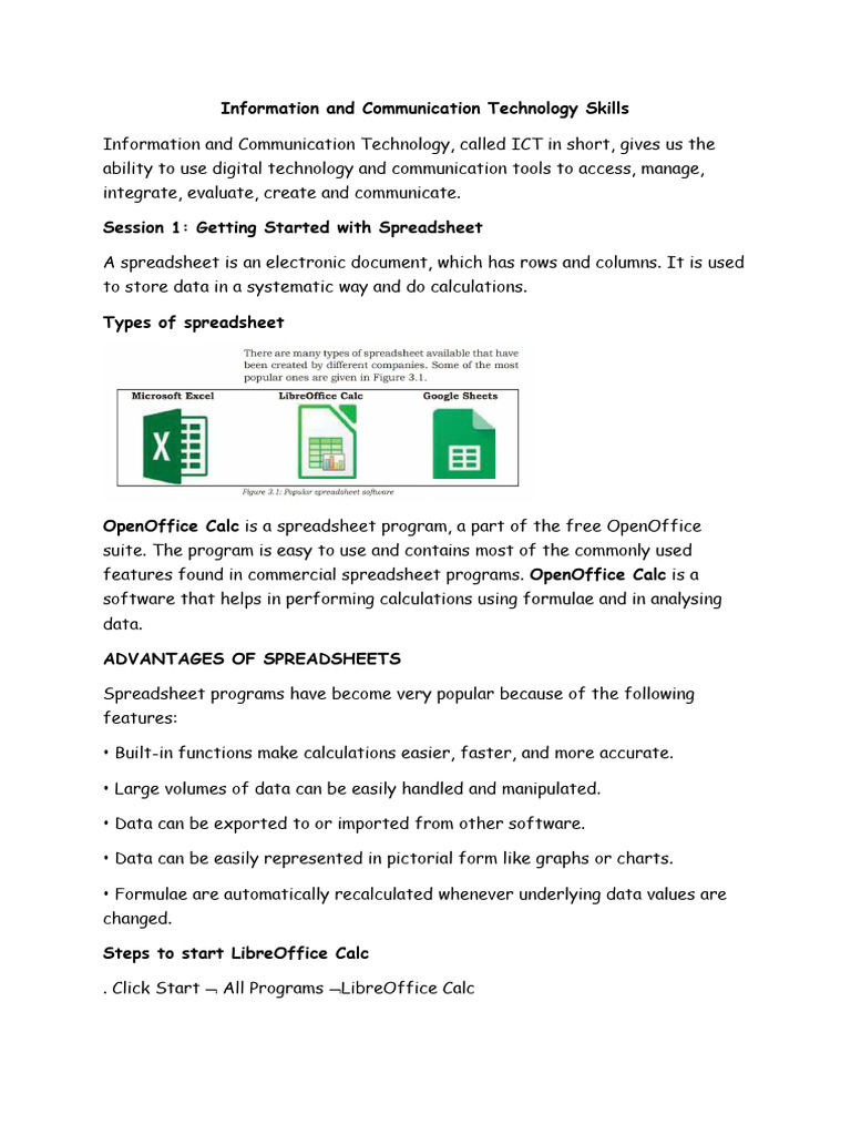 Information and Communication Technology Skills | PDF | Spreadsheet ...