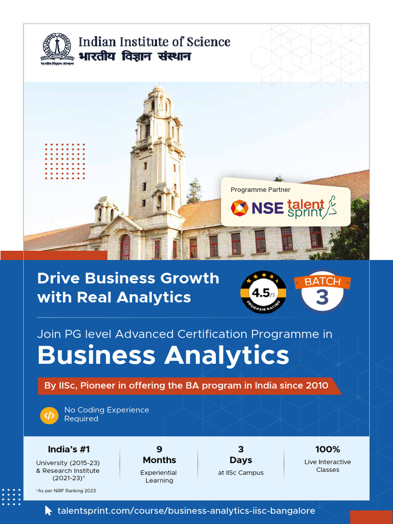 Brochure Advanced Certification Programme in Business Analytics IISc | PDF | Analytics ...