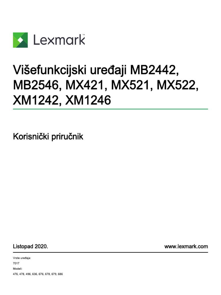 Lexmark MB2442 MB2546 MX421 MX521 MX522 XM1242 XM1246 UserGuide HR | PDF