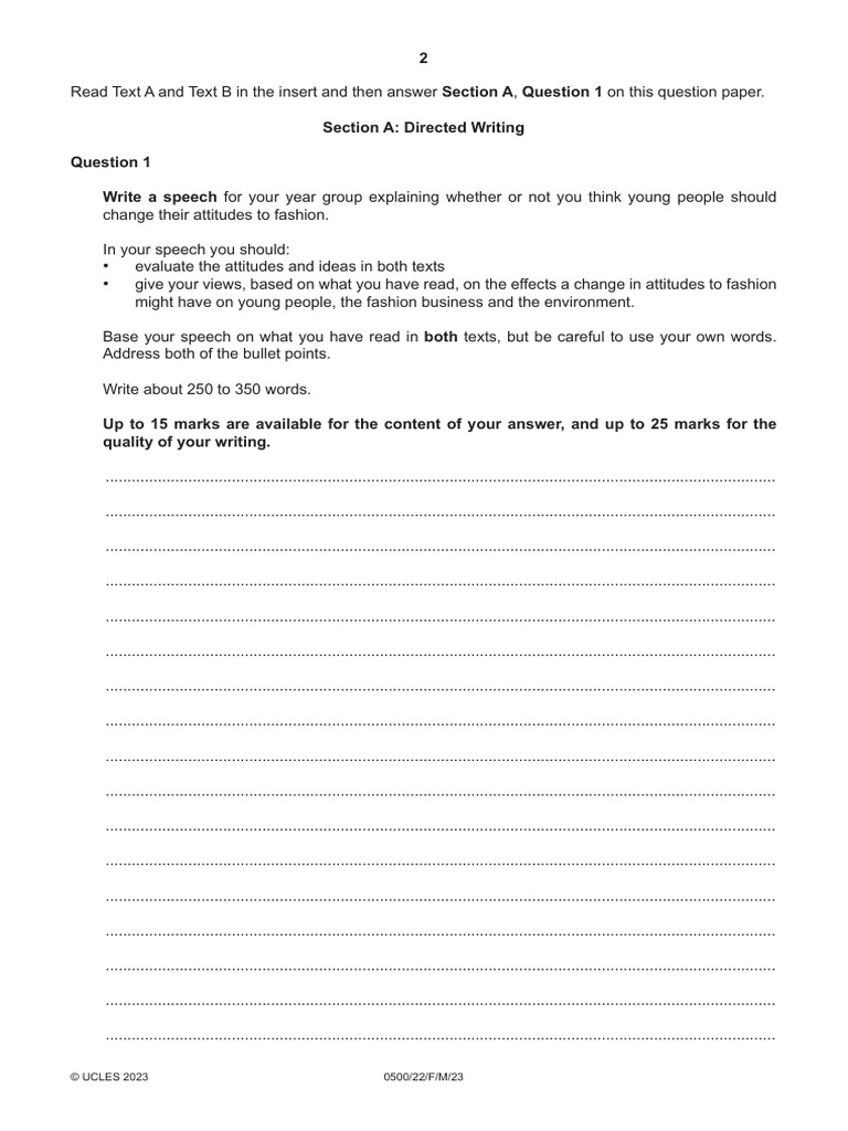 Paper 2 Directed Writing and Composition - QUESTIONS | PDF | Human ...