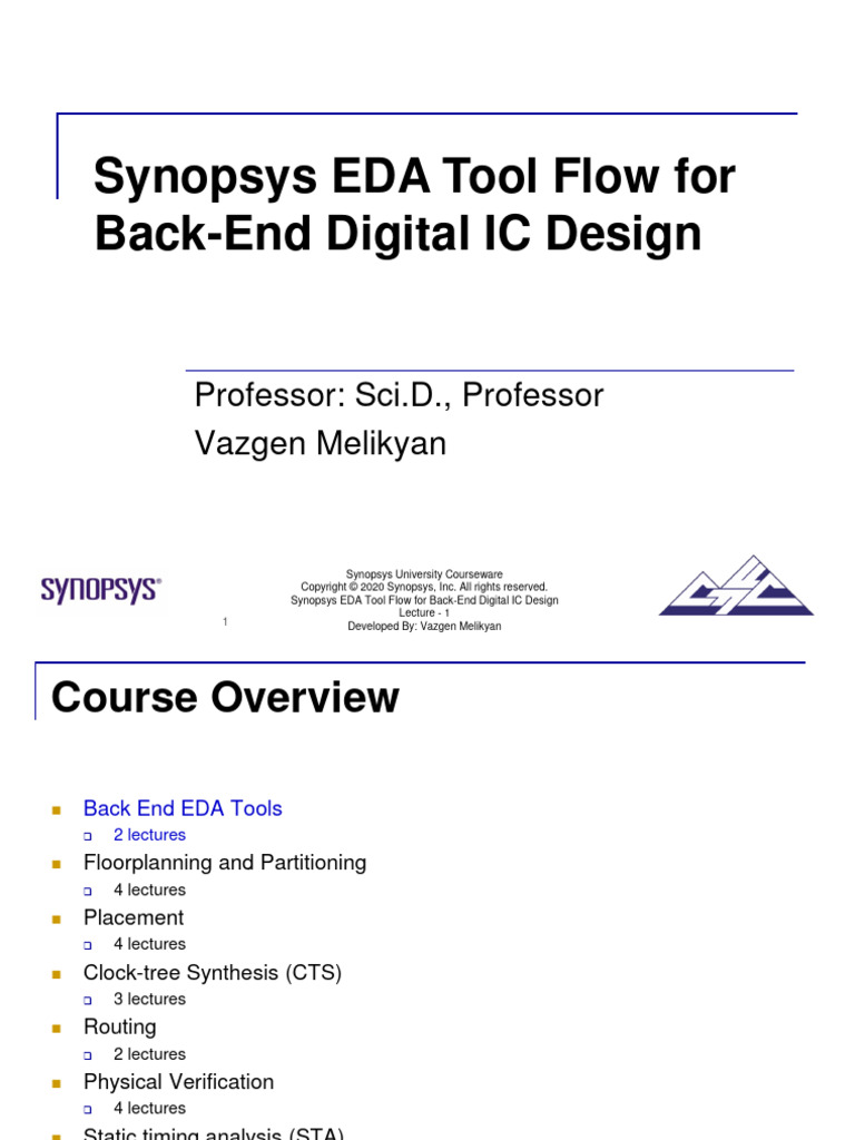 Synopsys Eda Tool Flow Back-End Lecture 1 | PDF | Electronic Design ...